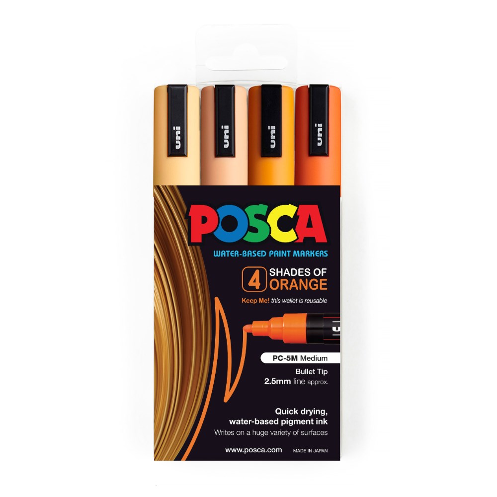 Uni Posca PC-5M Paint Marker 2.5mm Bullet Tip Shades Of Orange Pack Of ...
